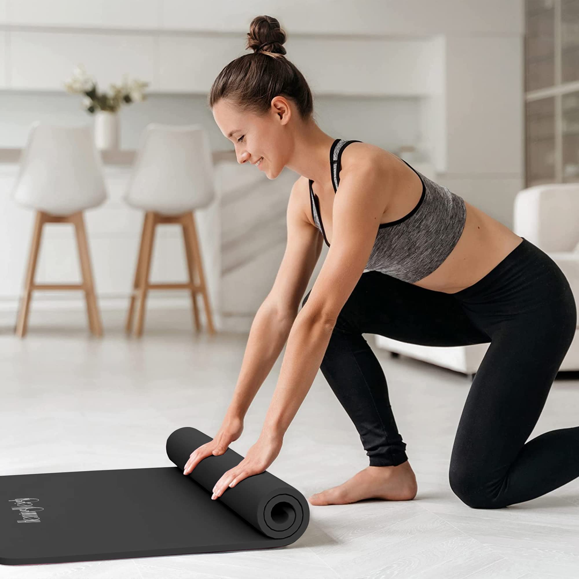 HemingWeigh Yoga Mat for Outdoor and Indoor Exercise with Strap Carrier, Black 1 by 1 Inch