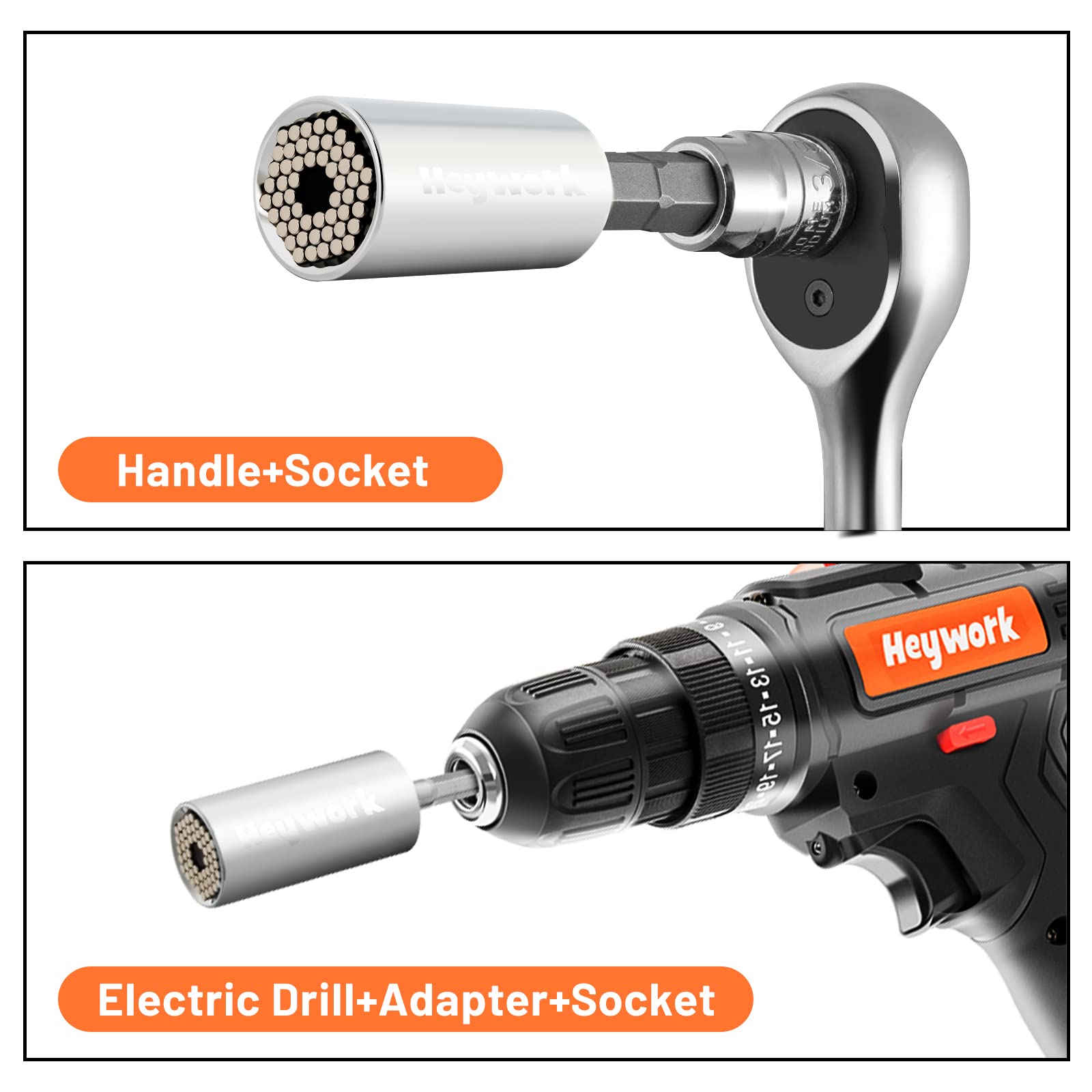 Heywork Universal Socket Tools Gifts for Men Dad, Birthday Gifts Super Socket with Power Drill Socket Adapter, Cool Gadgets for Men/Dad/Women/Husband 1/4"-3/4"(7-19mm)-Gift Box