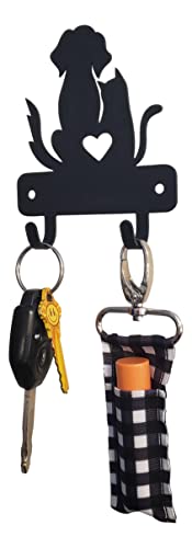 The Metal Peddler Miniature Dog & Cat Love - Key Holder for Wall - Extra Small 3.5 inch Wide - Made in USA