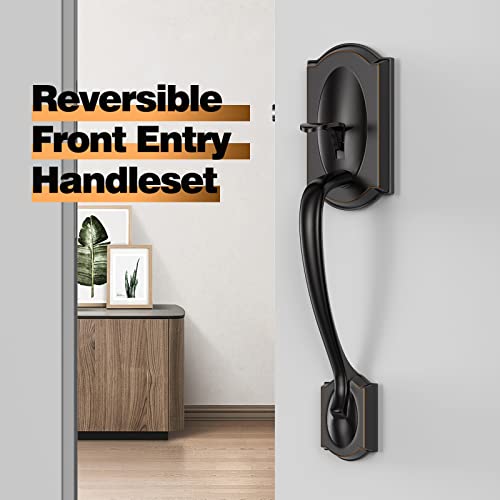 YYTDZSW Front Door Handle, Exterior Door Handle,Entry Door Handle with Reversible Lever, Adjustable Door Handle,Interior Door Handle, Black Door Handle, Oil Rubbed Bronze