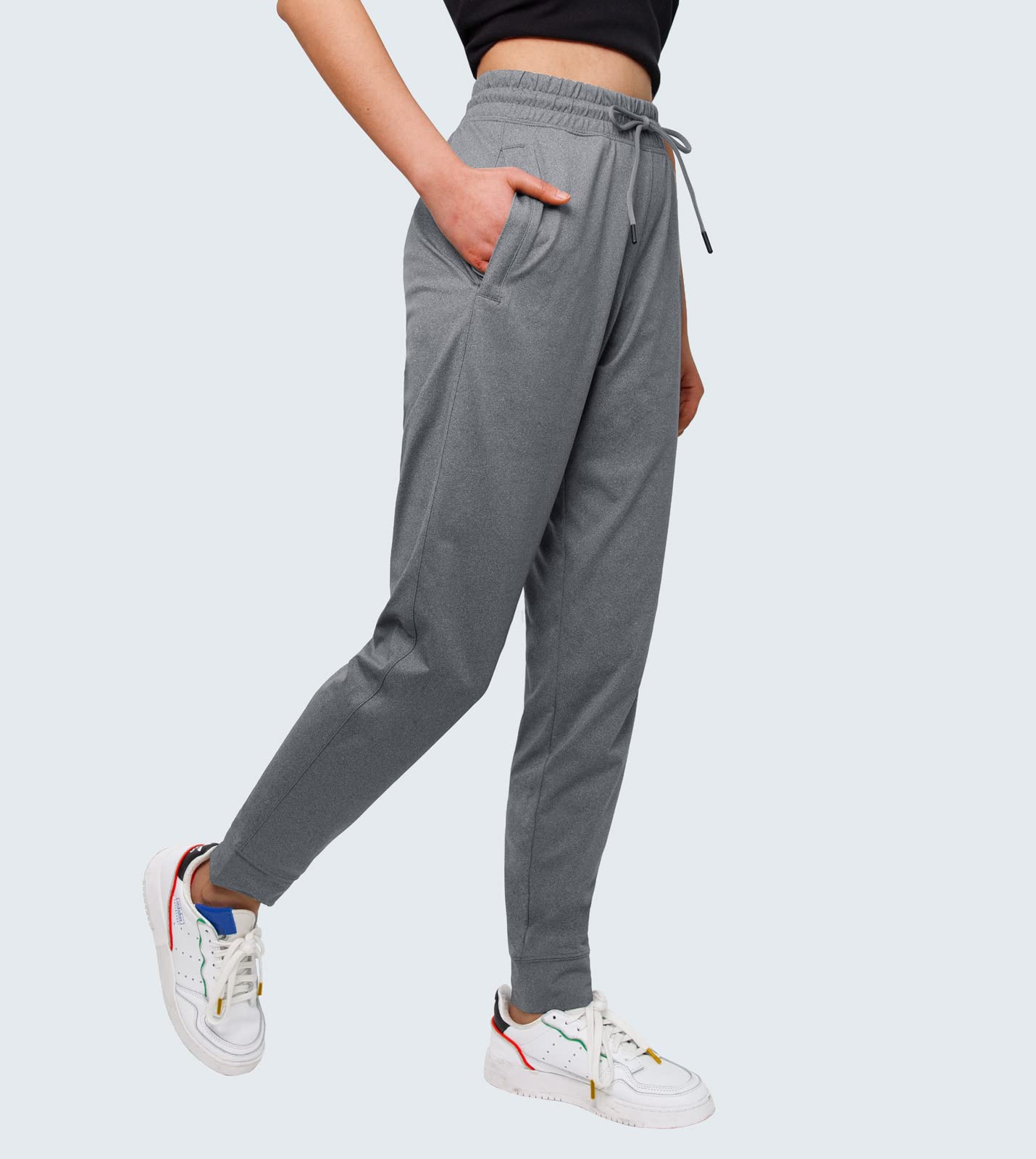 LAPASA Women's Joggers Pants with Zipper Pockets Tapered Running Sweatpants for Women Lounge, Jogging L81(Heather Gray, Large)