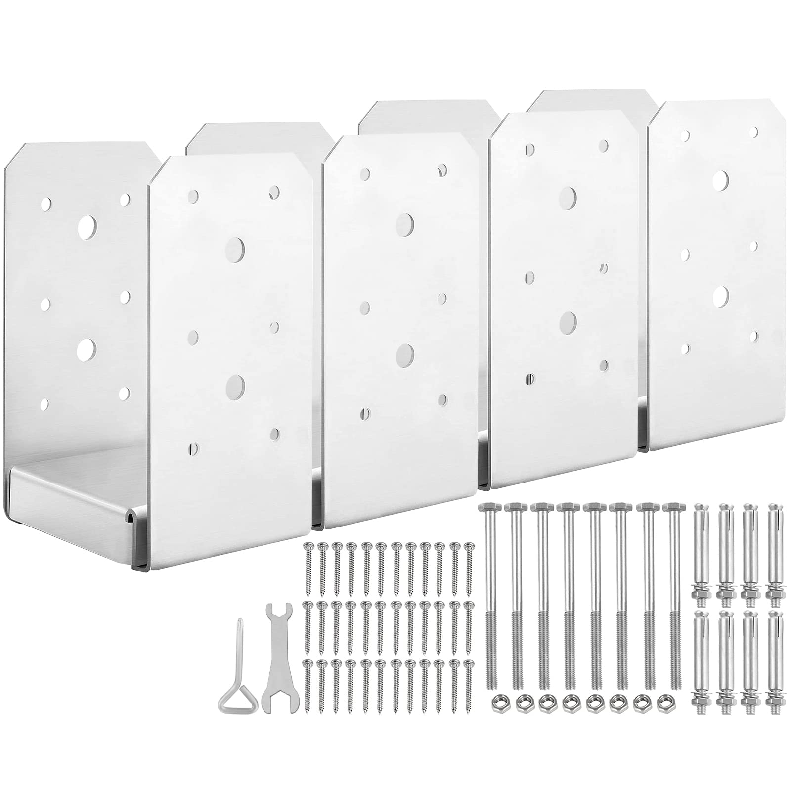 HomiShare 4"x 4" Post Base, 4Pcs Stainless Steel Post Anchor (Inner Size:3.74 x 3.15"), Adjustable Post Bracket Fits for 4"x4" Wood Post, Post Base for Rough Size Lumber (4"x4", 4Pcs)