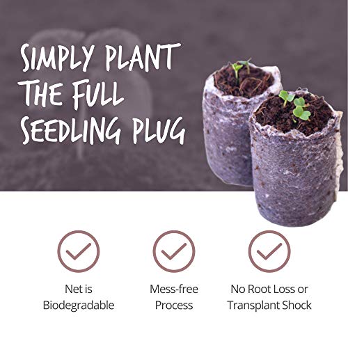 Pure Coconut Coir Netted Seed Starting Pellets - 42mm - Pack of 100 - Sustainable, Renewable, Unamended - Superior to Peat Plugs - High Water Holding - Minimize Root Loss & Transplant Shock