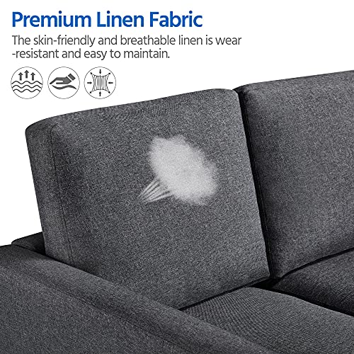 Yaheetech Contemporary Sofa 78.5ββ W 3-Seater Sofa Couch with Tufted Back Cushion Linen Fabric Upholstered Loveseat for Living Room Bedroom Gray
