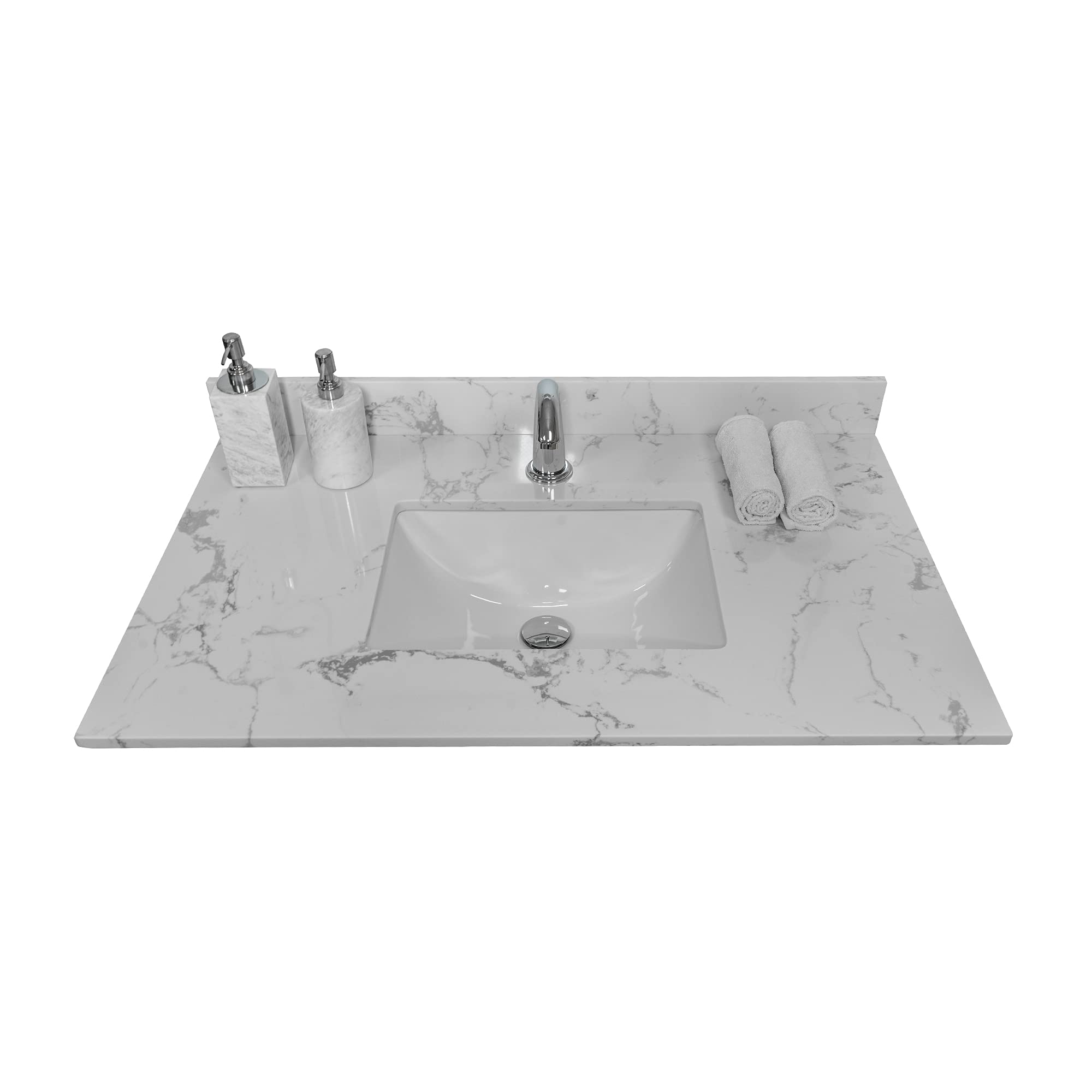 Livspace 31''x22''Bathroom Vanity Top Stone White Marble Color with Undermount Ceramic Sink and Single Faucet Hole with Backsplash, 31"×22"