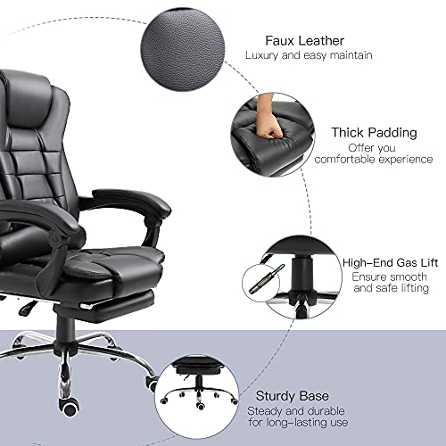 HOMCOM High Back Ergonomic Executive Office Chair, PU Leather Computer Chair with Retractable Footrest, Lumbar Support, Padded Headrest and Armrest, Black