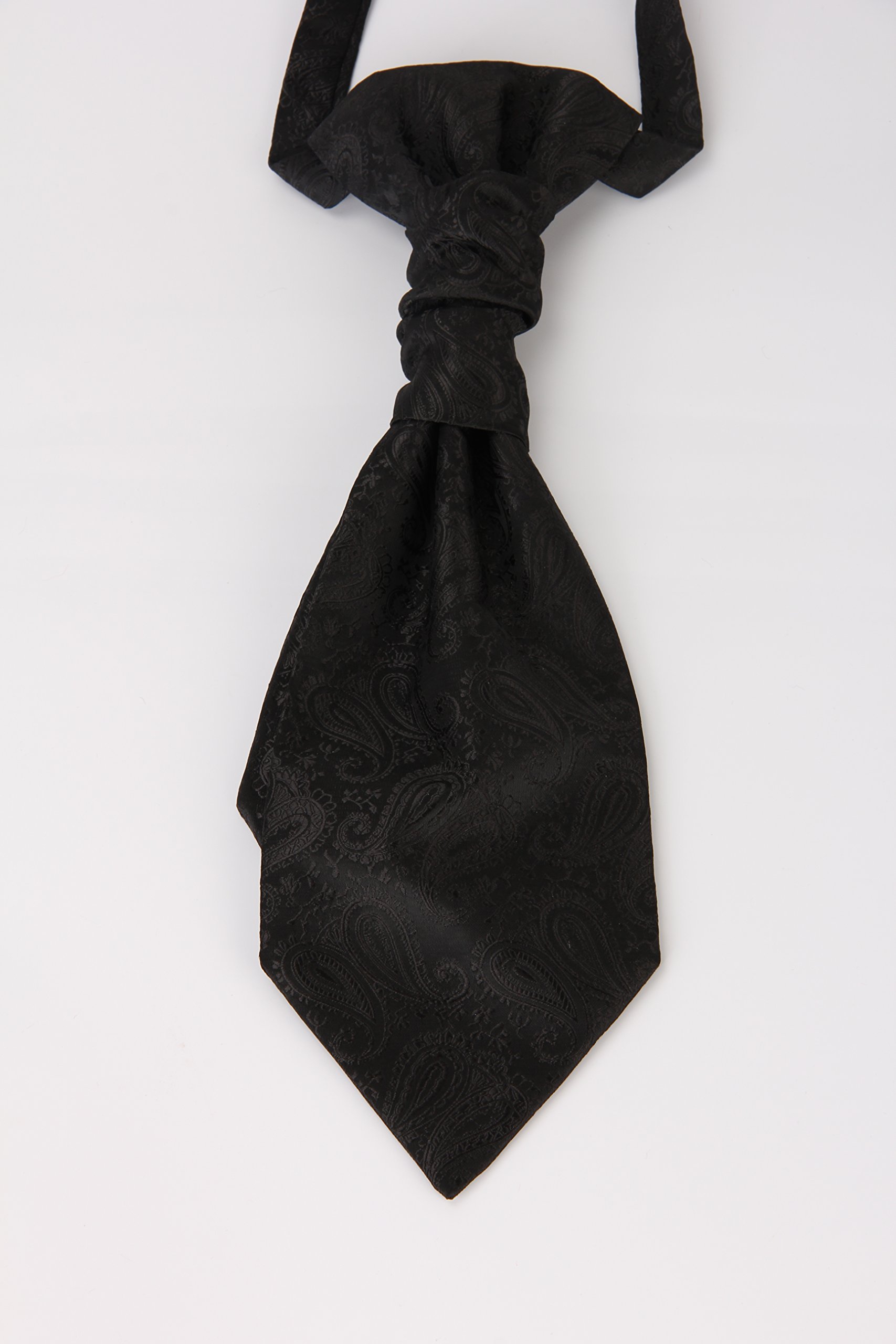 Hello Tie Pre-tied Microfiber Ascot Ruche Paisley Cravats Tie for Men (Black)