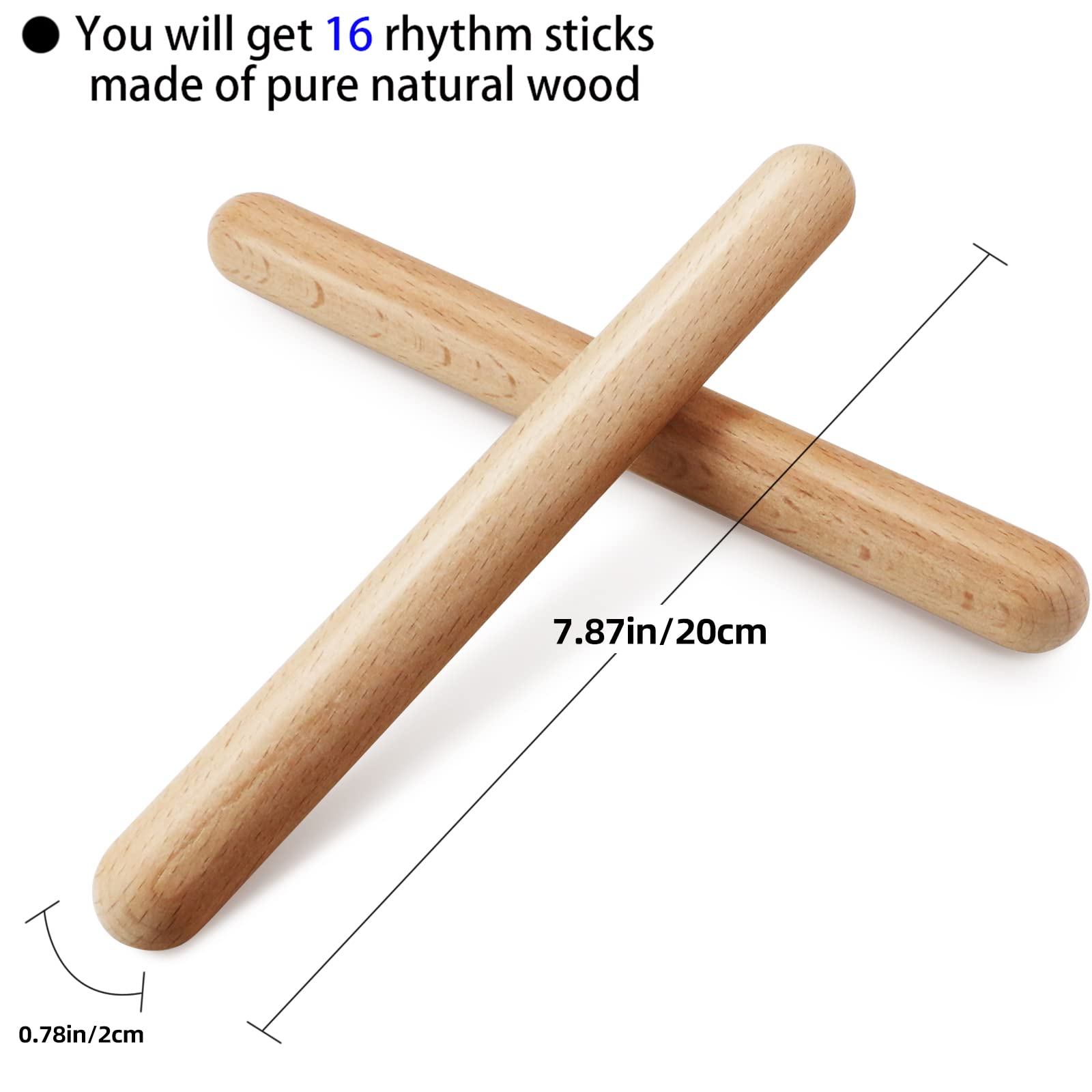 Heatoe 16 Pcs Rhythm Sticks, 8 Inch Drum Sticks Musical Sticks Wood Musical Instruments Rhythm Stick Set for Everyone