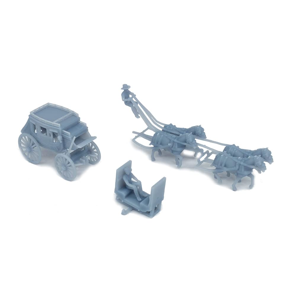 Outland Models Train Layout Old West Horse Carriage 4-Horse Stagecoach 1:87 HO Scale