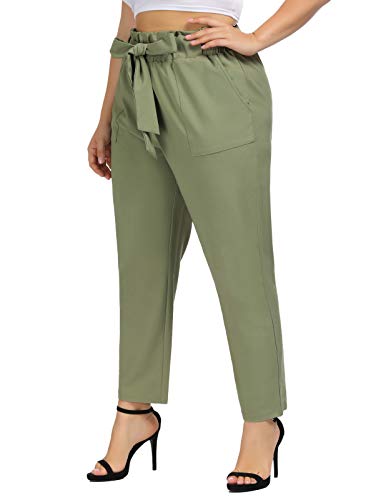 Hanna Nikole Women Casual Straight-Leg Pants Stretch Casual Plus Size Pants with Pockets 22W Green
