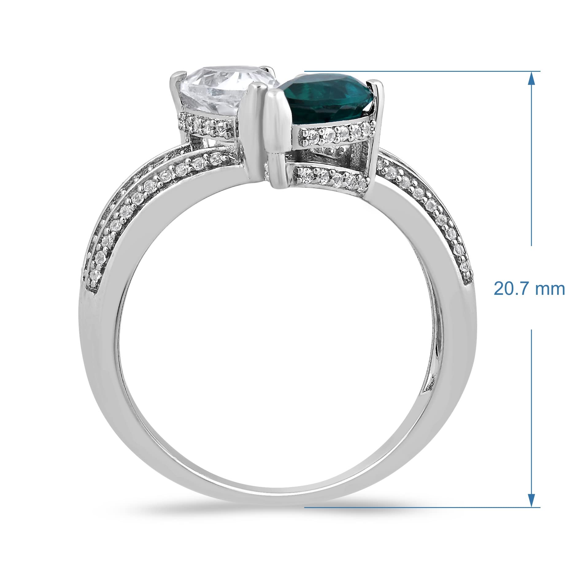 Jewelili Sterling Silver 8x5 MM Pear Shape Created White Sapphire and Emerald with Round Created White Sapphire Megan Fox’s Engagement Ring Size 8