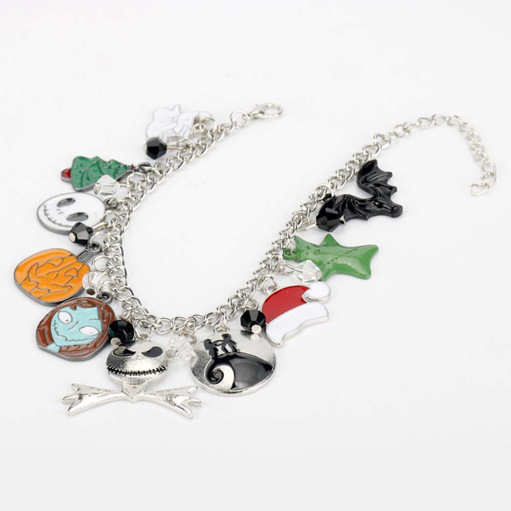 HANRESHE Nightmare Before Christmas Bracelet Jack Skull Enamel Pendant Trendy Jewelry Jack Skull Beautiful Snake Chain Link Bracelet Women Gift