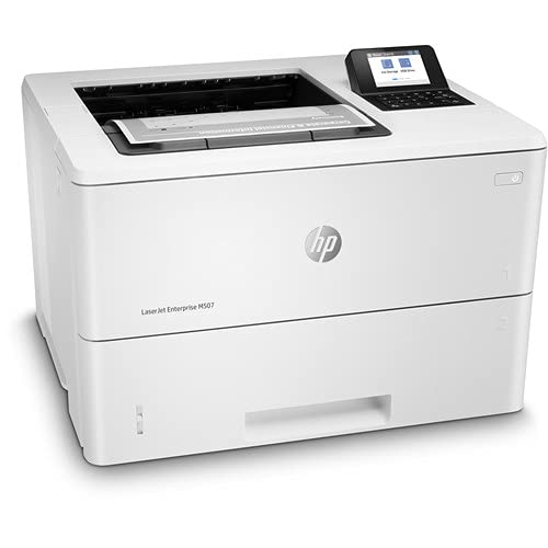 Hewlett Packard Laserjet Enterprise M507dn Monochrome Printer (1PV87A) with Power Strip Surge Protector and Electronics Basket Microfiber Cleaning Cloth