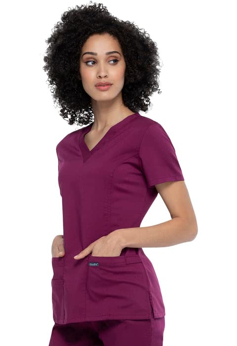 Sanibel Scrubs Stretch V-Neck Top (Wine, M)
