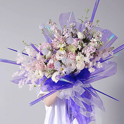 Quera 15pcs Iridescent Cellophane Wrap Paper Sheets Cellophane Wrap Roll Clear Flower Wrapping Packaging Paper,for Birthday Christmas Gift Candy Craft Flower 23'' x 23''(Purple)