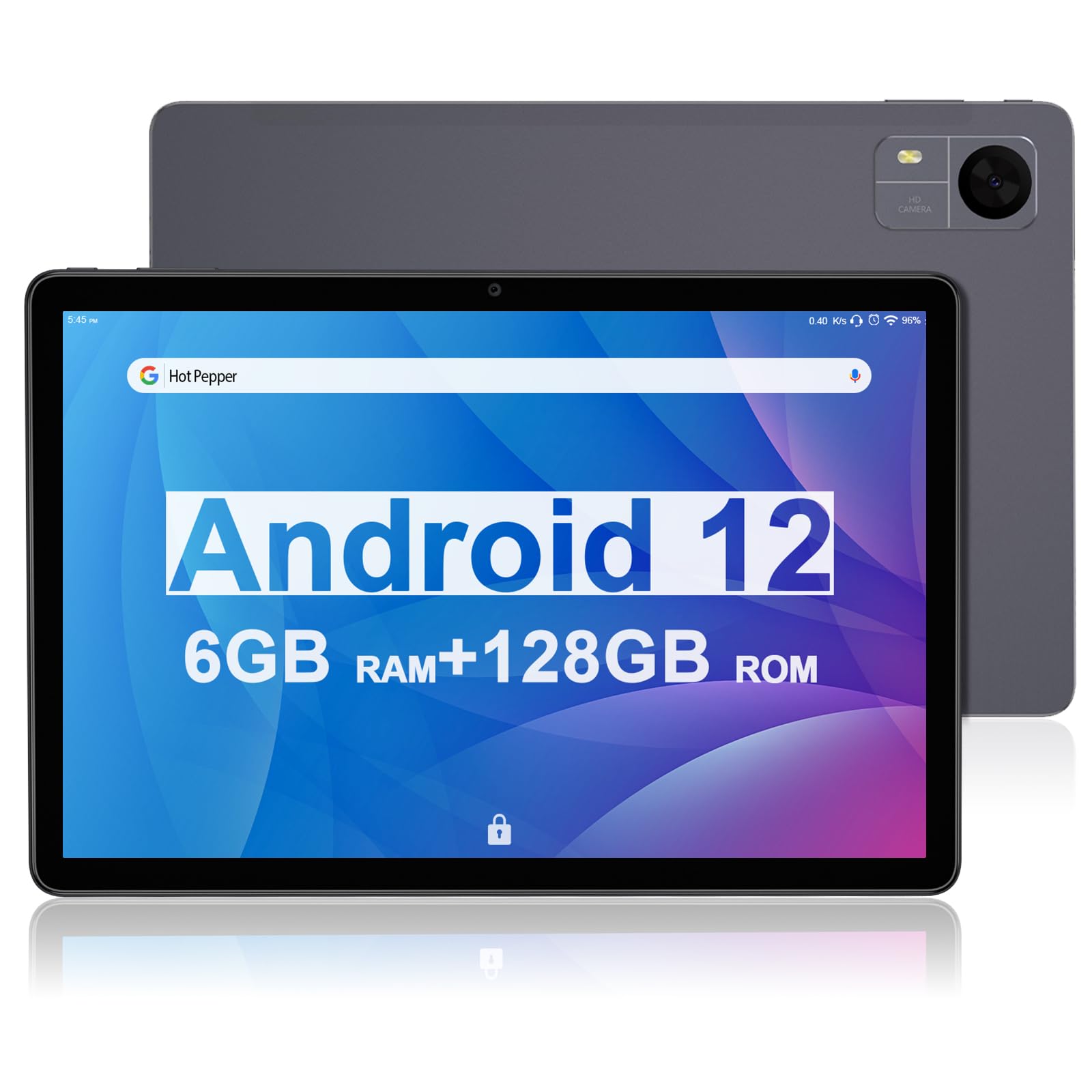 Hot Pepper Android Tablet 10 inch,Android 12 Tablet,6GB RAM 128GB ROM Tablet with 5MP+13MP Dual Camera,1280x800 HD Touch Screen,6580mAh,Octa-Core Tablet for Working,Split Screen Support