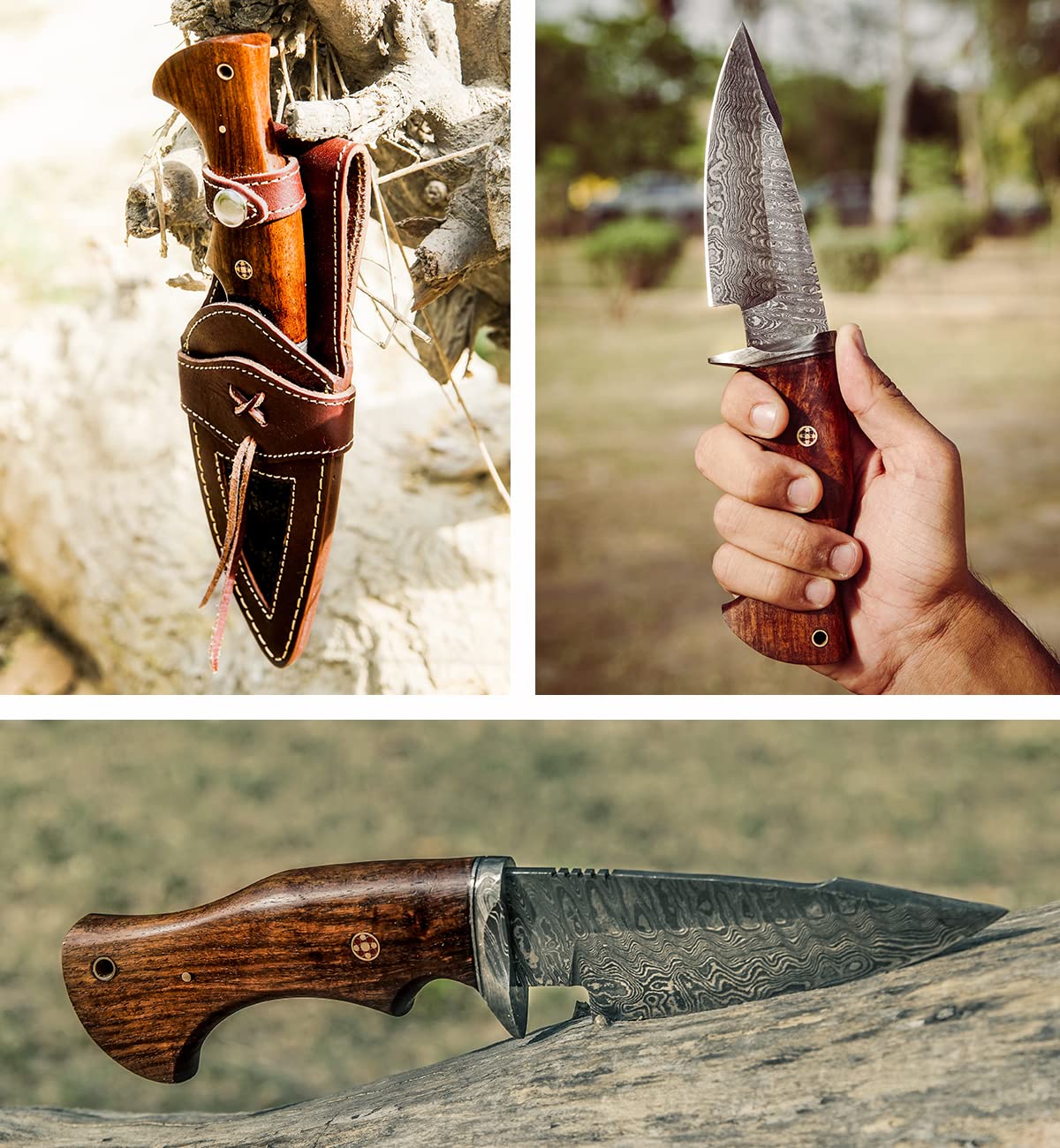 Hunting Knife 10-Inch Handmade Damascus knife & Blade Sharpener | Fixed Blade Knife with Sheath | Survival Knife with Non-Slip Walnut wood Handle | Tactical knife for self defense