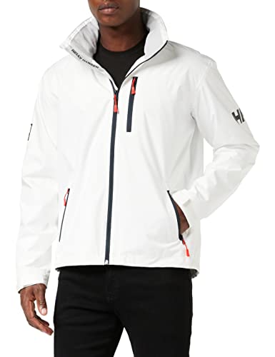 Helly Hansen Men's Crew Hooded Midlayer Fleece Lined Waterproof Raincoat Jacket, 001 White, XX-Large