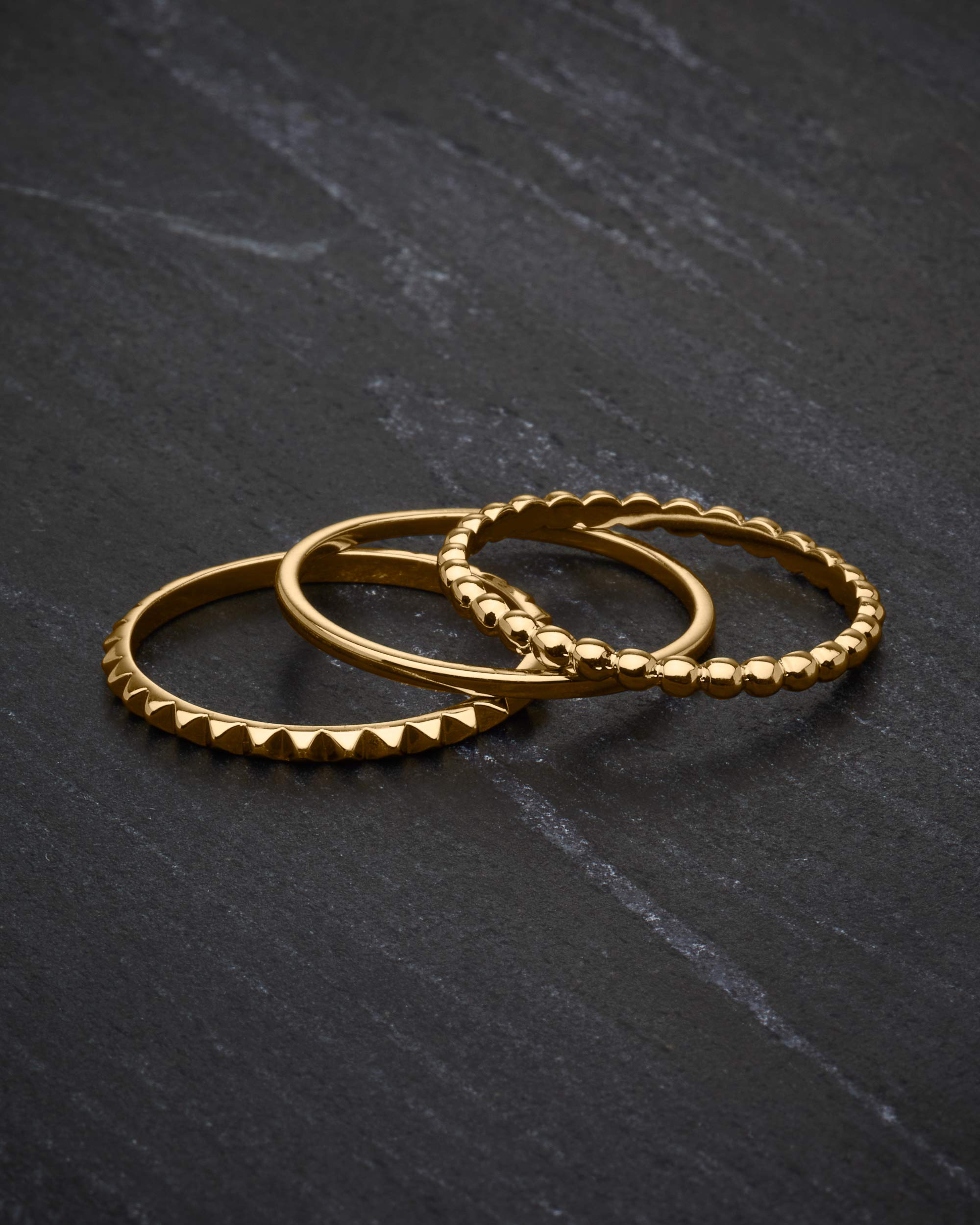 HIGHSTREET 14K Gold Plated Sterling Silver Stackable Beaded Band Ring for Women | Hypoallergenic, Tarnish Resistant, Comfort Fit (14K Gold Plated, Size 7)