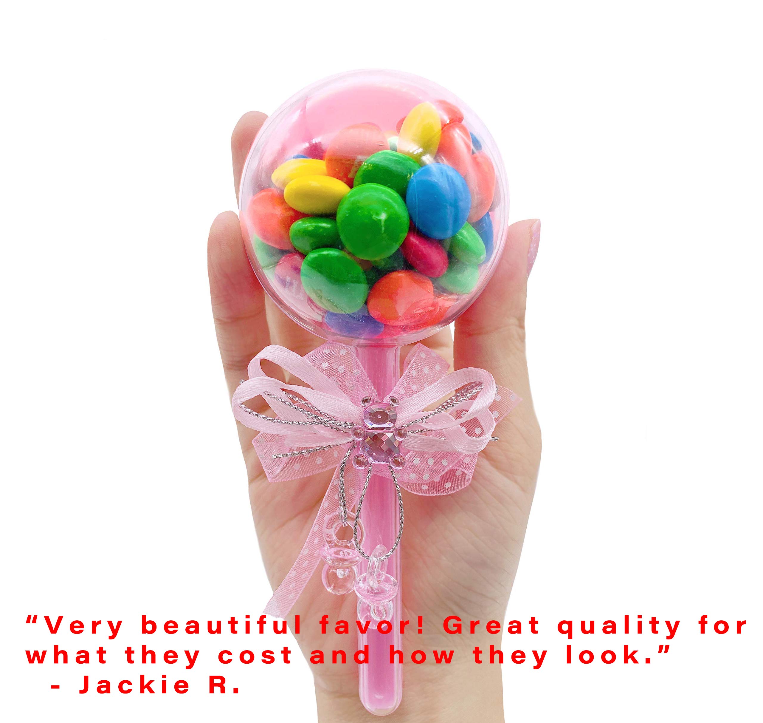 JC HUMMINGBIRD 24 Pieces Fillable Baby Rattle Party Favors, Pink with Decorative Bear & Ribbon