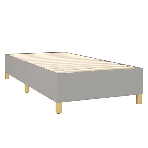 vidaXL Light Gray Twin XL Fabric Box Spring Bed with Mattress - Solid Larch Wood Constructed Frame - California Proposition 65 Compliant