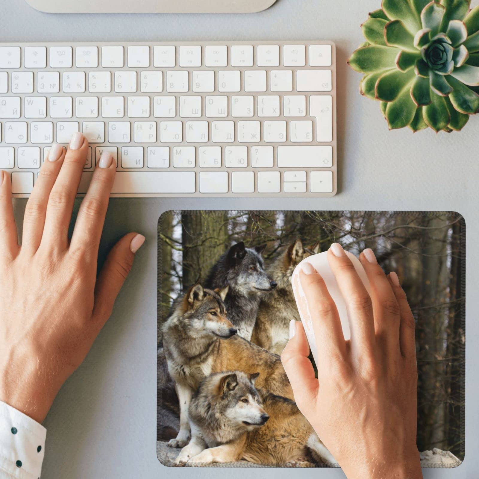 Handsome Wild Wolves Mouse Pad Anti-Slip Forest Natural Animal Artistic Print Gaming Mouse Pad for Laptops Office Computer Mouse Pads 7.9" x 9.5"
