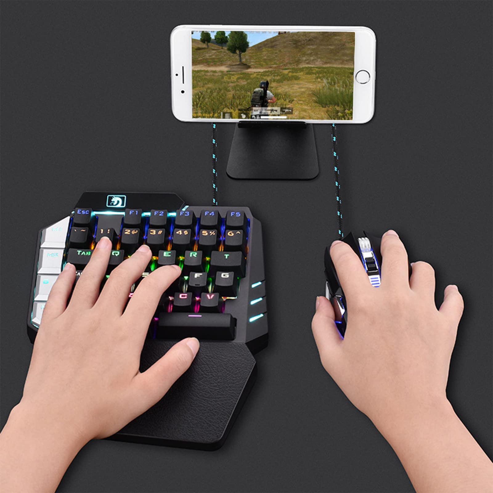PMUYBHF One-Handed Mechanical Gaming Keyboard, Gaming Keypad with 7 Rainbow Racing Lantern Light effect, 38 Keys