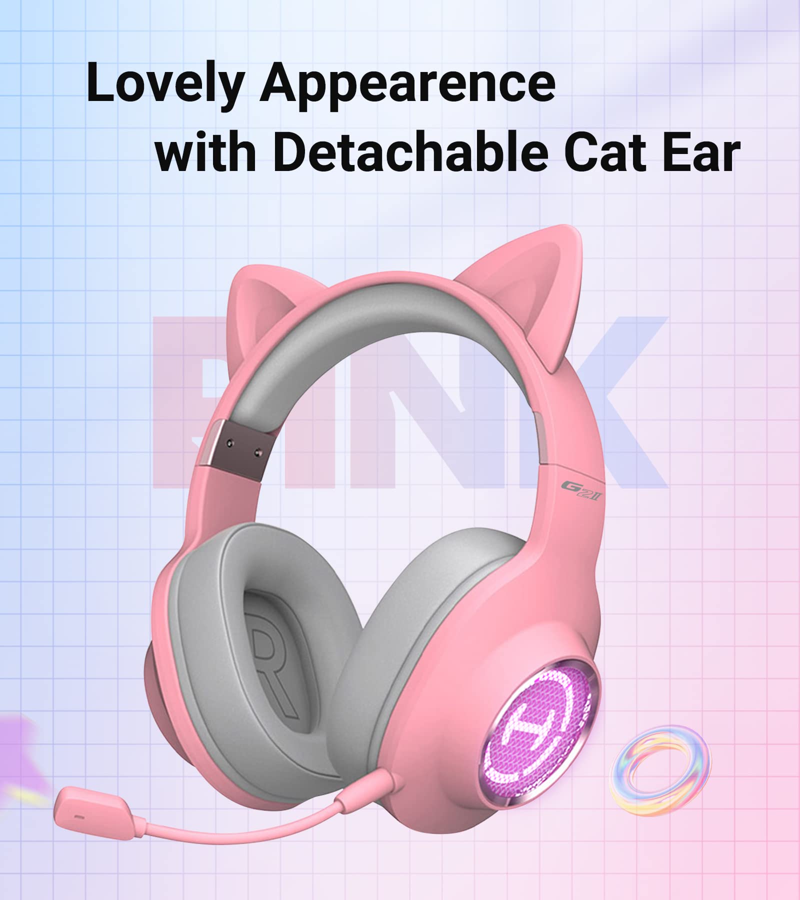 HECATE by Edifier G2 II Pink Gaming Headset, USB Wired Pink Gaming Headphones with Cat Ear for PC/MAC/PS4/PS5, 7.1 Surround Sound, Detachable Cat Ear and Noise Cancelling Microphone, LED RGB Lighting