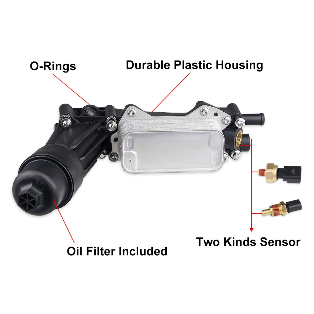 JDMON Compatible with Engine Oil Cooler Filter Adapter Housing Assembly Dodge Ram Jeep 3.6L V6 Chrysler 2014-2018 Oil Filter Housing & Cooler Assembly Replaces 68105583AF 68105583AE 68105583AA