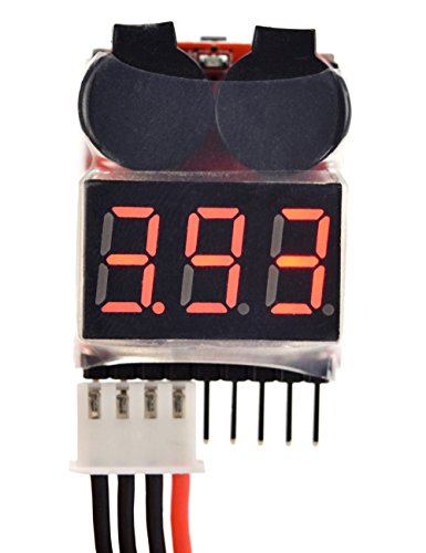 Readytosky Lipo Battery Checker RC Battery Low Voltage Buzzer Alarm Voltage Tester Monitor for 1-8S Lipo Life LiMn Li-ion Battery(4PCS)