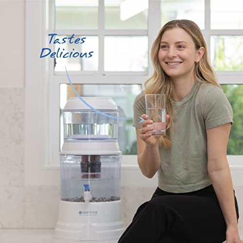 Santevia Gravity Water System Filter | at Home Water Filter That Makes Water Alkaline and Adds Minerals | Chlorine and Fluoride Filter (Countertop Model)