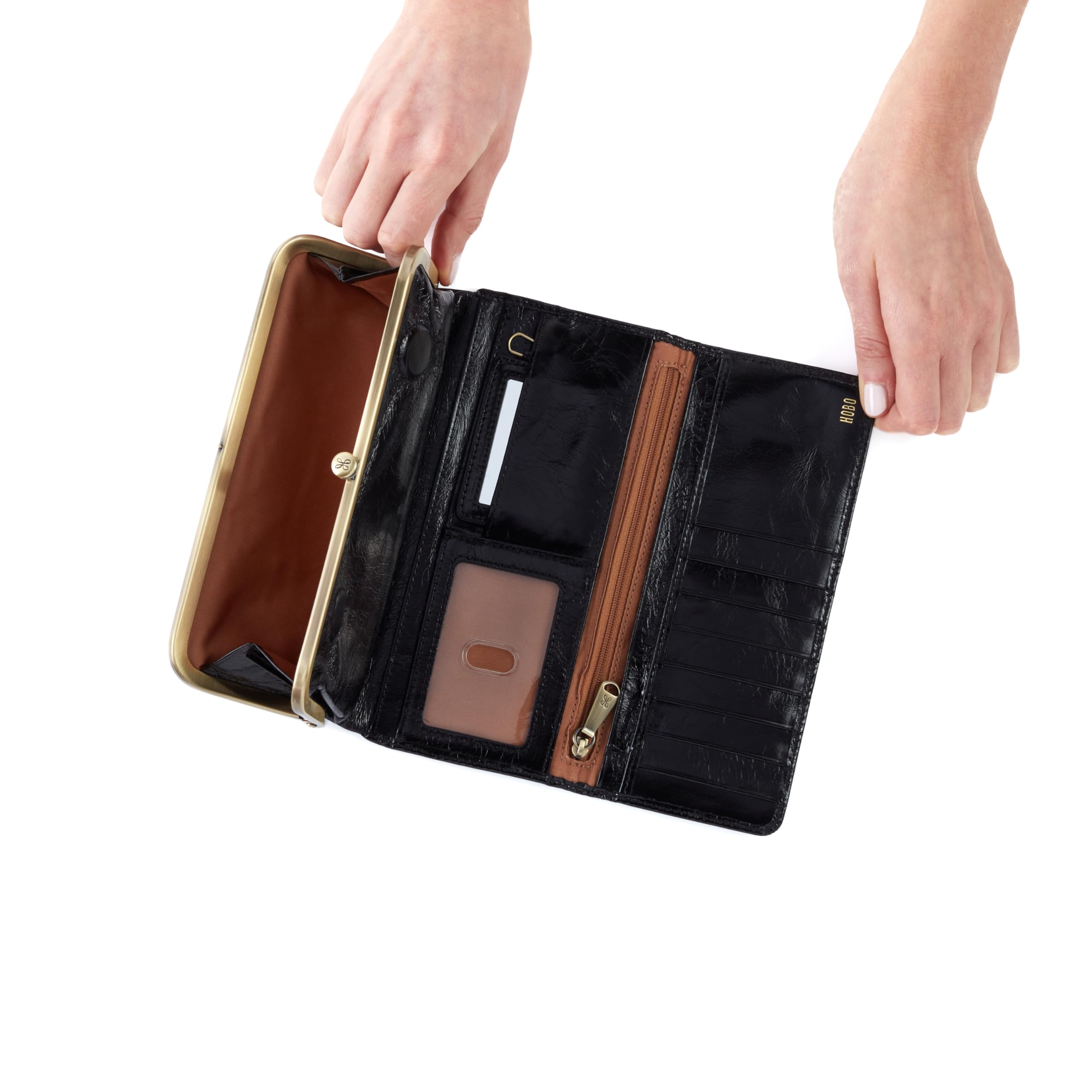 HOBO Rachel Continental Trifold Leather Wallet for Women, Black