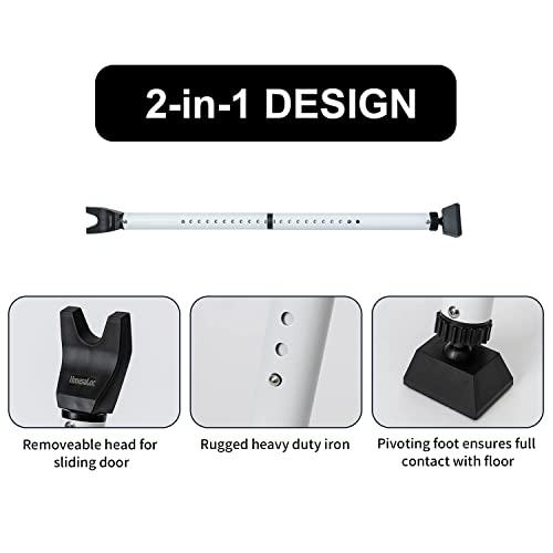 HonesaLoc 2-in-1 Door Security Bar & Sliding Patio Door Stopper Security Jammer Bar Child Proof Adjustable Constructed of High Grade Iron Window Doors Security Bars, White