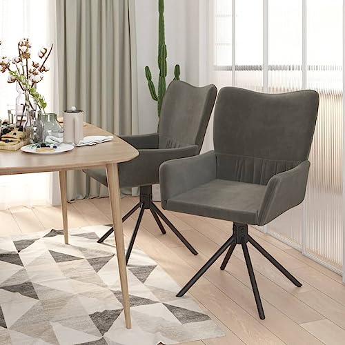 vidaXL Swivel Dining Chairs in Luxurious Dark Gray Velvetā Modern and Stylish, Comfortable Foam-Filled Seat, Perfect for Elegant Dining and Living Spaces