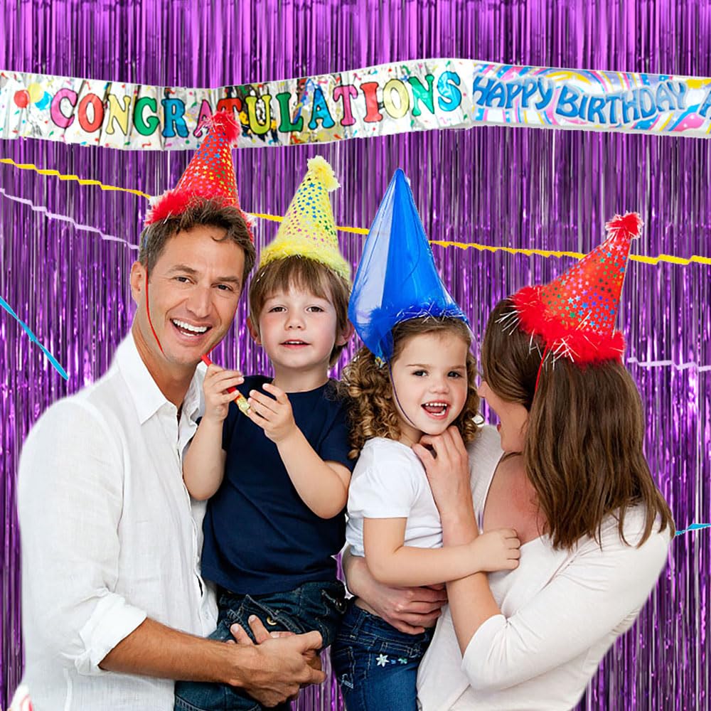 TOPPOT 2 Pack 3.3x8.2 ft Purple Foil Fringe Curtains Backdrop, Tinsel Curtain Backdrop, Streamer Backdrop for Birthday Party, Graduation and Most Common Holiday Party Decorations