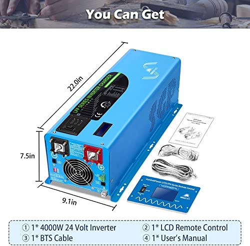 SUNGOLDPOWER 4000W 24Vdc Pure Sine Wave Inverter Low Frequency 240Vac Input 120Vac/240Vac Output Split Phase with Battery Charger Off-Grid 12000W Peak,(Updated Version)