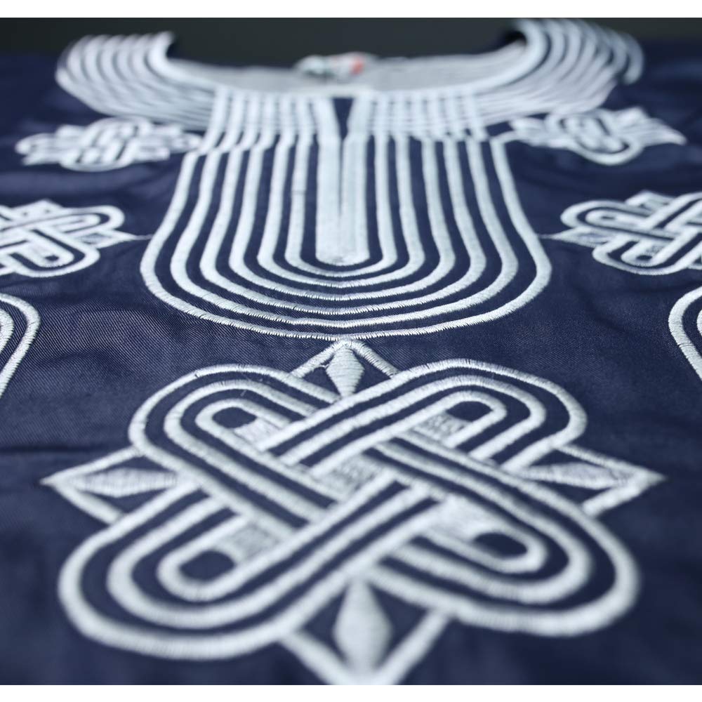 HD African Apparel Agbada Clothing Embroidery Dashiki Shirts and Pants 3 Pieces Outfits for Men Blue 3XL