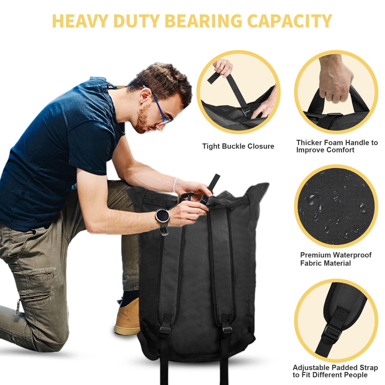 Laundry Backpack Bag, 115L Extra Large Laundry Bag with straps, Heavy Duty Laundry Bag Backpack, Portable Backpack laundry bag for College Dorm, Apartment(Black)