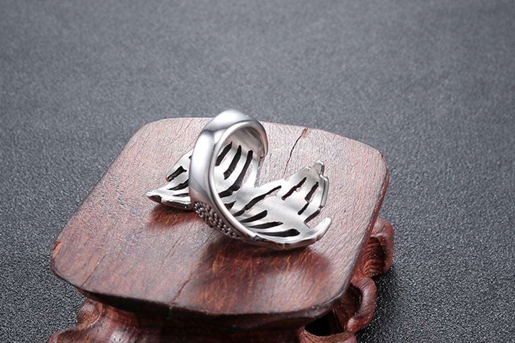 HIJONES Unisex Stainless Steel Gothic Punk Double Skull Skeleton Claws Ring Silver Size 8