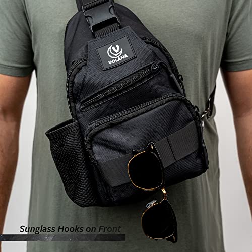 Volana Small Crossbody Backpack Sling bag for Men and Women (Black), lightweight Shoulder bag travel hiking Chest bag daypack