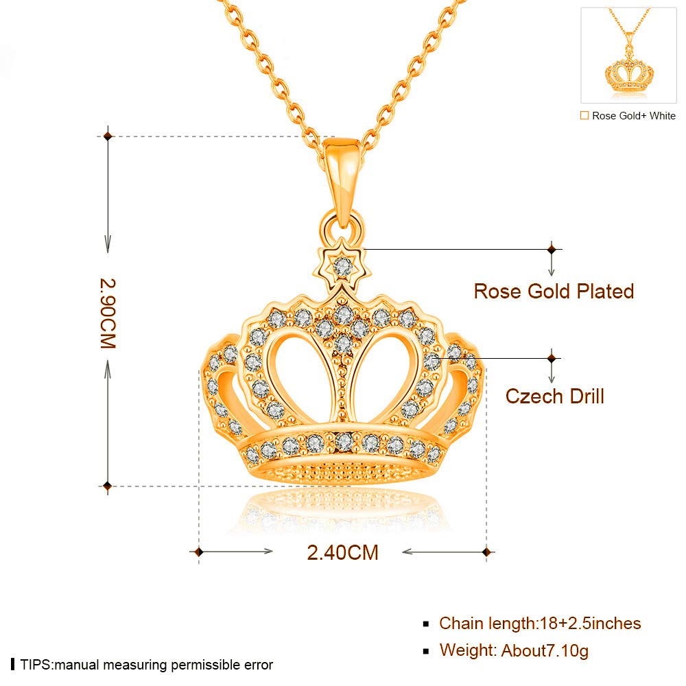 HENGYID Queen Style 18K Rose Gold-Plated Crown Necklace Pendant (Rose gold)