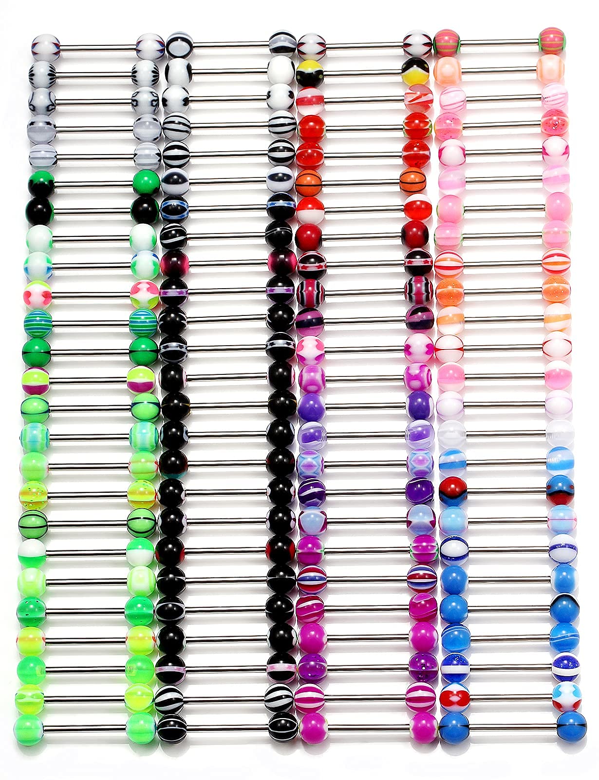 Heienngy 14g Tongue/ Nipple Rings 100pcs for Women Men Surgical Stainless Steel /Nipple Piercing Jewelry Plastic Metal 16MM Acrylic Straight Barbells Body Piercing Jewelry