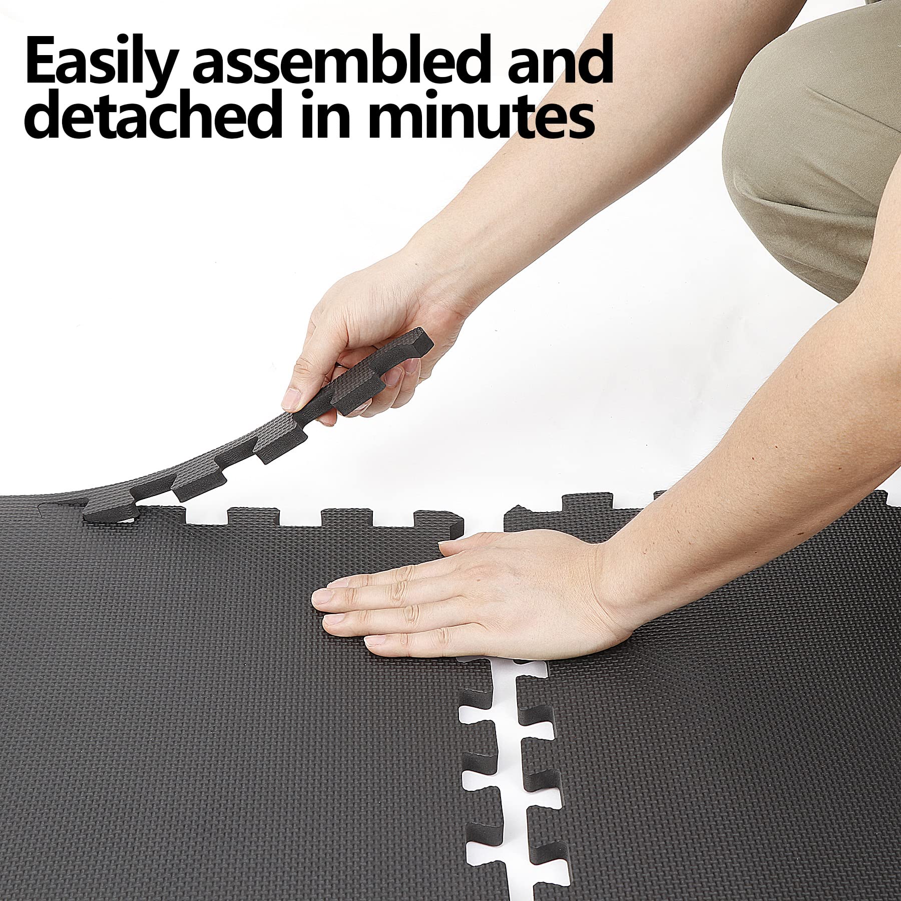 HomGarden Puzzle Exercise Mat 1/2ββ EVA Interlocking Foam Floor Mats for Exercise Equipment Home Gym Workout Mat(6 Tiles) Black