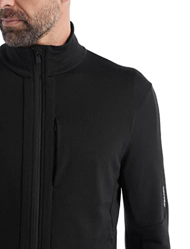 Icebreaker Merino Quantum III Men’s Full Zip Up Sweater, 100% Merino Wool, Comfy, Slim-Fit Zip Up Jacket for Men with Zippered Pockets, Thumb Loops - Premium Outdoor Sweat Shirt, Black, Medium