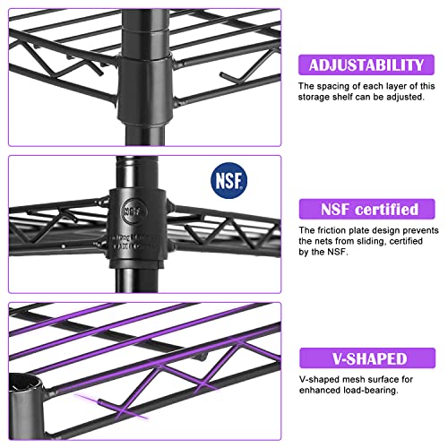 Storage Shelves 6-Tier Wire Shelving Unit Garage Shelving with Wheels 2100LBS Capacity,18" D x 48" W x 78" H Metal Shelves Storage Rack Heavy Duty Shelving for Garage Kitchen Pantry,Black