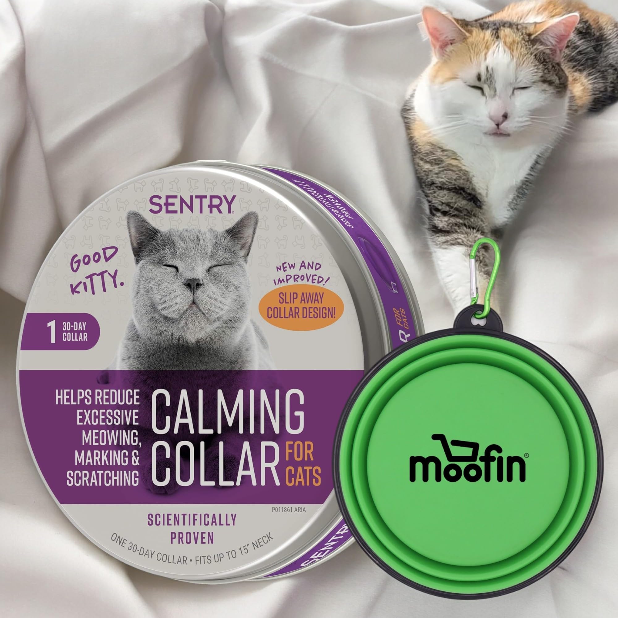 Sentry Calming Collar For Cats, Reduces Stress, Cat Collar With Continuous Pheromone Release, Bundle With Silicon Bowl, Ideal For Loud Noises Environmental Changes [Pack Of 2]