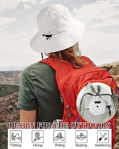 Waterproof Sun UPF 50+ Bucket Hat UV Protection Packable Brimmed Boonie for Women Men Summer Lightweight Hiking Outdoor Cap White