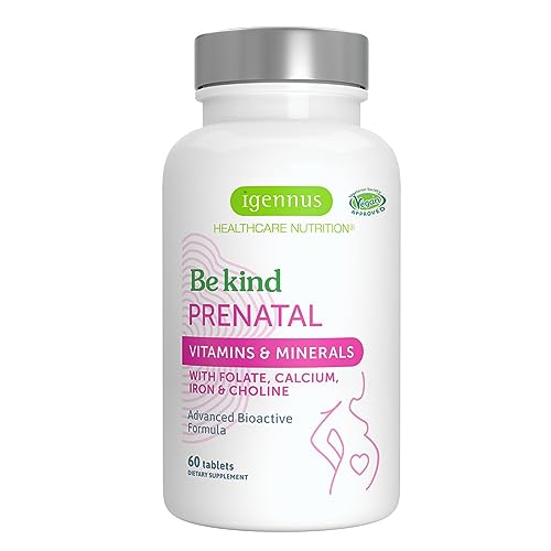 High Absorption Methylated Prenatal Multivitamin, Folate for MTHFR, Clean Label, Gentle Iron, Choline, Natural Calcium & Magnesium, Vegan Vitamins for Pregnancy, 60 Tablets, by Igennus