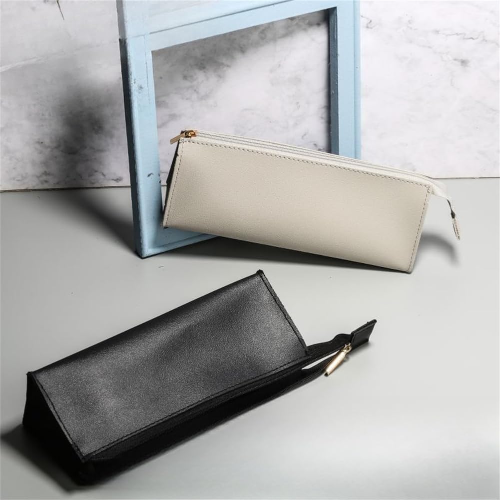 WHTCHSU Pencil Bag Pen Case Cosmetic Makeup/Stationery Pouch Bag Case/PU Leather Small Pouch Stationery Pouch Zipper Bag for Pens, Pencils, Markers (off-white)