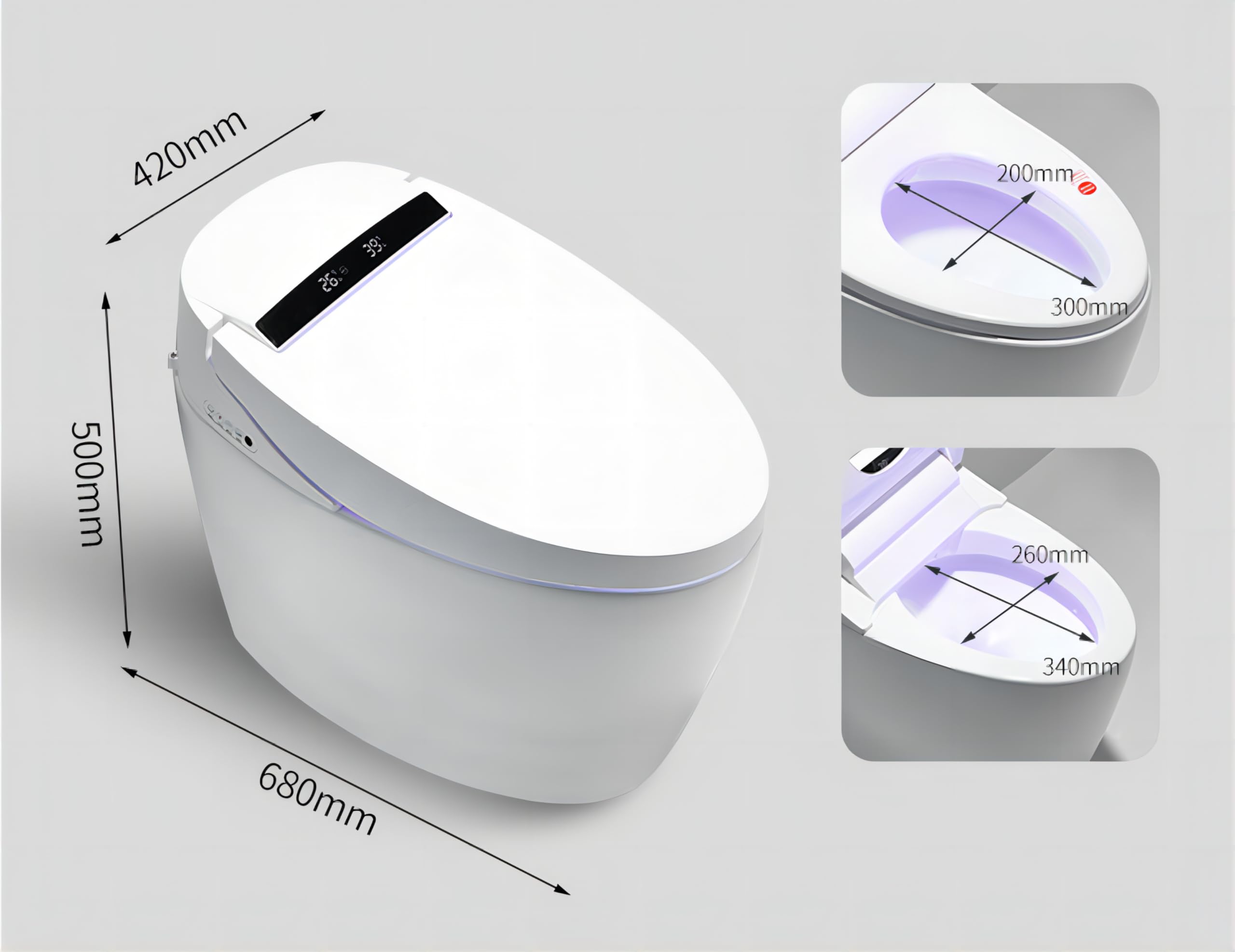 Smart Toilet with Built-In Bidet, Auto Open and Close Lid, Heated Seat, One-Piece Modern Toilet with Voice Control and Foam Shield